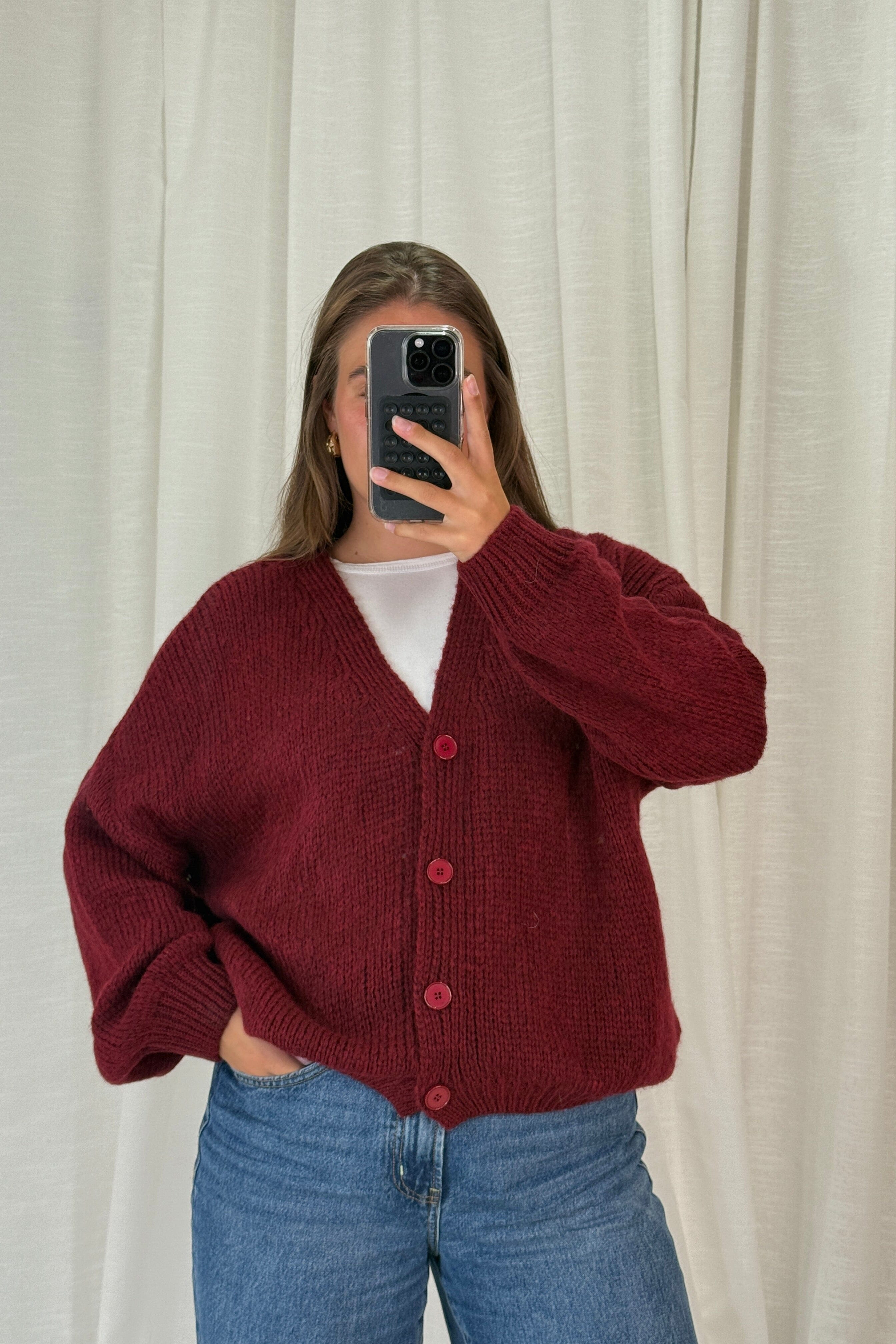 A-bee - Amelia Cardigan - Burgundy | Bordeaux cardigan