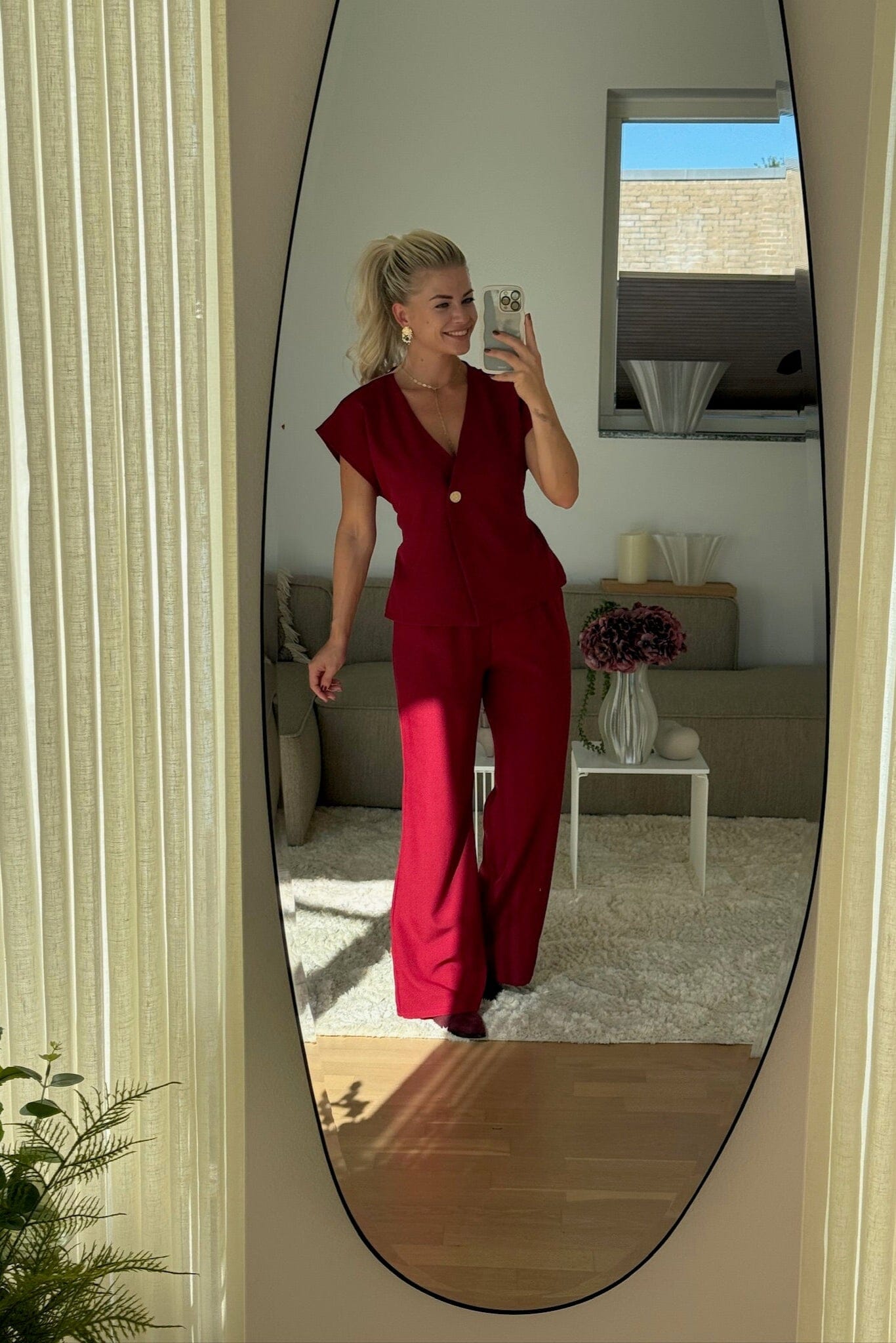 A-bee - Clarice Pants - Burgundy | Gulvlang | Høj talje