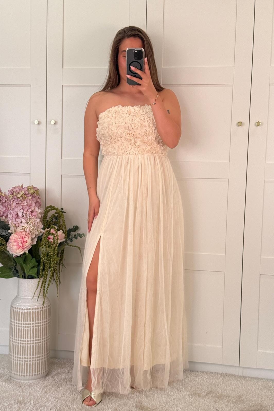 A-bee - Laure Kjole - Cream | Stropløs | Blomster