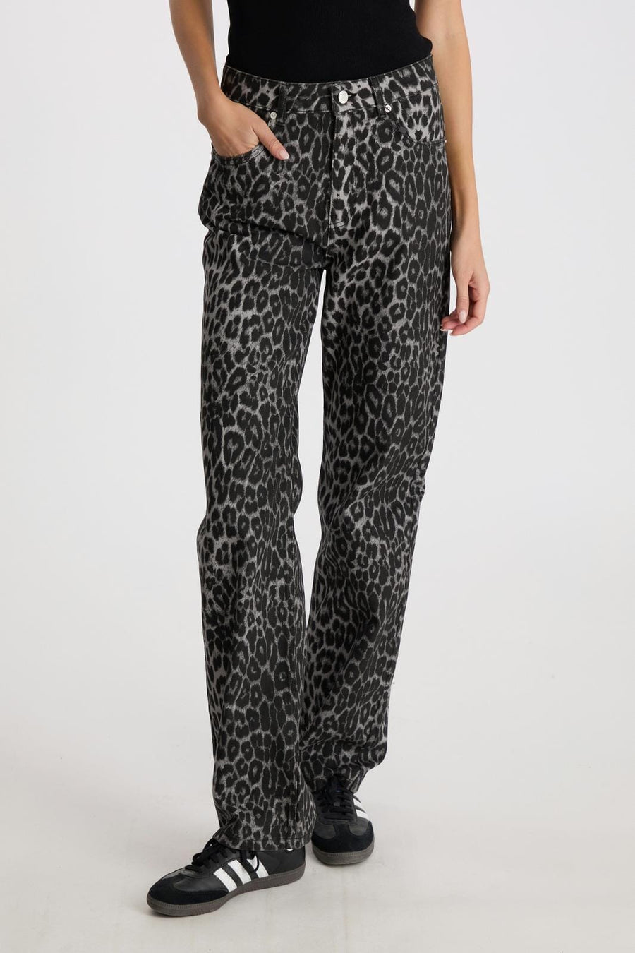 Neo Noir - Simona Leopard Pants - Grey Leopard | Køb